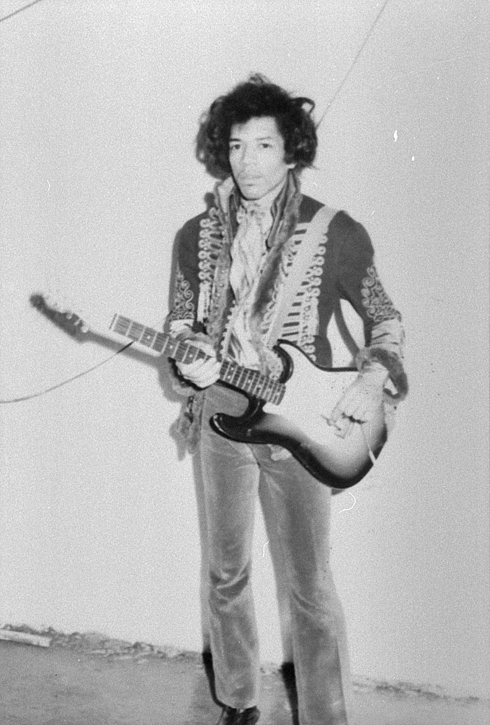 Jimi Hendrix backstage at the Roundhouse before his 1967 gig, at which ...